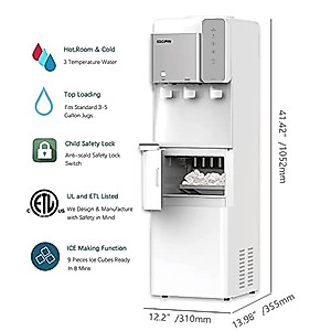 SOOPYK Hot and Cold Water Dispenser with Ice Maker for 5 Gallon Bottle Water Cooler Dispenser Built-in Ice Maker 27 lbs in 24 hrs with Child Safety Lock