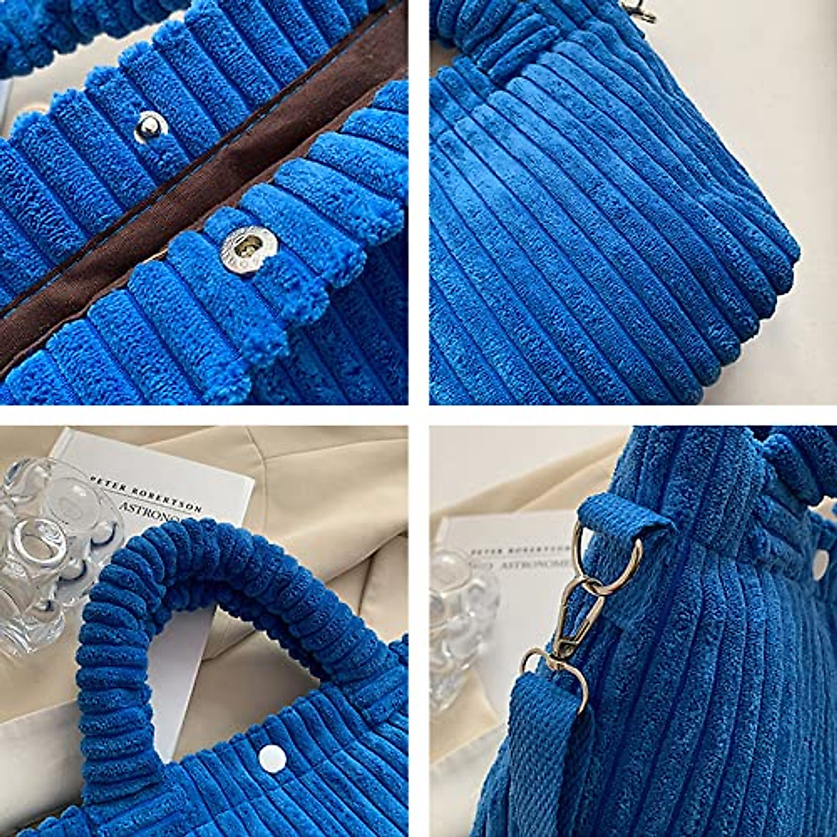 Nanwansu Small Corduroy Tote Bag for Women Cute Mini Tote Shoulder Bags Blue