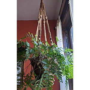 Shineloha 43 Inches Macrame Planter Hanger Large for 12 inch Pot + Swag Hook (Extra Long & Big) | No Tassel, Cotton Rope | Hanging Planter for Indoor Plants, NO Pot/Plant Included (Brown)…