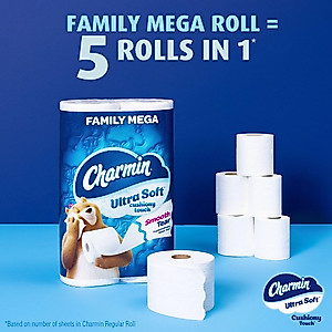 Charmin Ultra Soft Cushiony Touch Toilet Paper, 24 Family Mega Rolls = 123 Regular Rolls