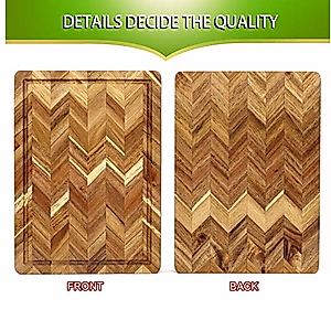 GENIGW Acacia Wood Cutting Board with Juice Groove Rectangle End Grain Chopping Serving Boards Wood Kitchen Cutting Board