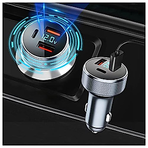 Junecarp Car Charger,High Power 54W Fast Charge Dual USB Type Quick Charge 3.0 and PD 36W Aluminum Alloy Cigarette Lighter USB Charger Voltage Display Adapter for iPhone,13/12/11 pro/XR/x/7/6s