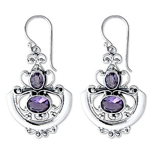 NOVICA Artisan Handmade Amethyst Dangle Earrings Sterling Silver Purple Indonesia Mauve Mist Birthstone [1.9 in L x 1 in W x 0.2 in D] ' Balinese Goddess'