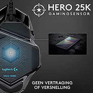 Logitech G502 Hero High Performance Wired Gaming Mouse, 25K Sensor, 25,600 DPI, RGB, Adjustable Weights, 11 Programmable Buttons, On-Board Memory, PC/Mac - Black