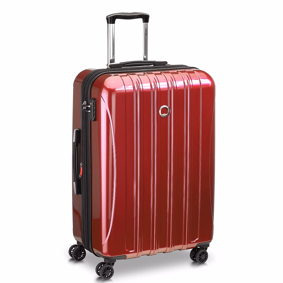 DELSEY PARIS Helium Aero Hardside Expandable Luggage with Spinner Wheels, Brick Red, Checked-Medium 25 Inch