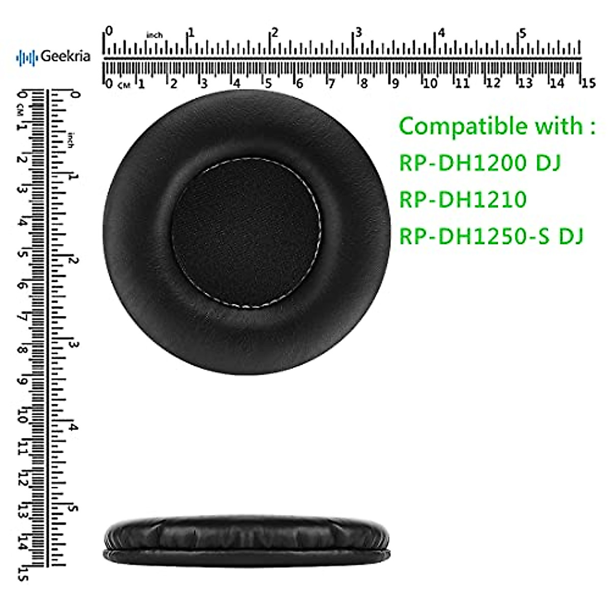 Geekria QuickFit Replacement Ear Pads for Panasonic Technics RP-DH1200 DJ, RP-DH1210, RP-DH1250-S DJ Headphones Ear Cushions, Headset Earpads, Ear Cups Cover Repair Parts (Black)