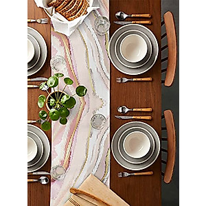 Lsrtoss Pink Yellow Ombre Table Runner 48 Inches Long Farmhouse Dress Scarves, Modern Marble Abstract Art Geometric Dining Tablerunner for Coffee Table/Kitchen Island/Party Décor, 13" x 48"
