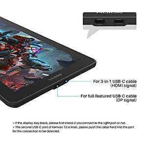 HUION Full-Featured USB-C to USB-C Cable Support USB3.1 GEN2 DP Signal for Graphic Drawing Tablet with Screen Kamvas 12/13/16(2021)/22/24/22 Plus/24 Plus/Pro 16 (4K)/Pro 16 Plus (4K)/Pro 24(4K), 3.2ft