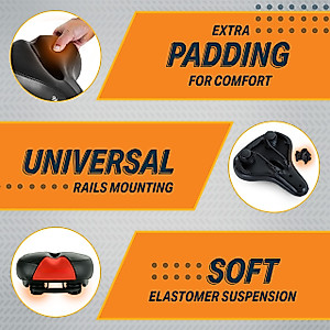 Bikeroo Bike Seat Cushion for Women - Universal Memory Foam Bicycle Seat for Mountain, Road, Exercise Bike - Comfortable Padded Bike Saddle Replacement w/Shock Springs, Red