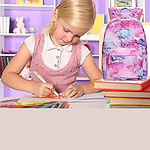 Biesena.h Backpack For Girls School Backpack Set With Lunch Box Kids Book Bag Toddler Backpack Waterproof Travel Bag (Red-Marble)