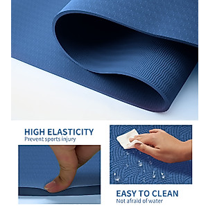 nuveti TPE Large Yoga Mat Non-Slip Exercise Fitness Mat with Carry Bag Eco Friendly Yoga Mats for Women 72"x24" Extra Thick 8mm for Home, Pilates and Floor Exercises Workout Mats DarkBlue
