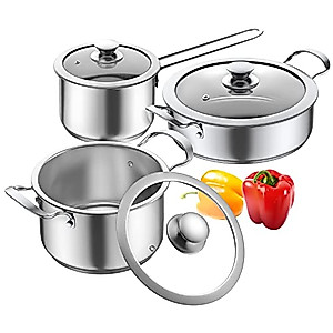 Stainless Steel pots and pans set, 6 Piece Nonstick Kitchen Induction Cookware Set,Works with Induction/Electric and Gas Cooktops, Nonstick, Dishwasher