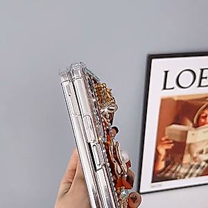 Omio for Samsung Galaxy Z Fold 3 5G Mirror Case with Crossbody Lanyard Luxury 3D Sparkle Crystal Diamond Bling Glitter Cute Slim Makeup Hard PC Phone Case for Galaxy Z Fold 3 Women Girls, Gold
