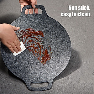 Korean BBQ Grill Pan, Round BBQ Griddle with Nonstick 6-Layer Coating, Aluminum Korean Grill Pan with Double Handles for Indoor or Outdoor Grilling Eggs Pancakes Steaks(30CM)