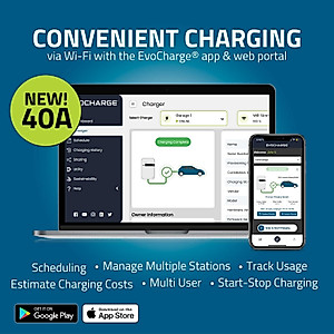 EvoCharge iEVSE® Home 40 | Smart Level 2 EV Charger, WiFi Enabled Up to 40 Amps, 25 Foot Cable, 240V, UL Listed, NEMA 6-50 Plug, Indoor/Outdoor, Up to 30