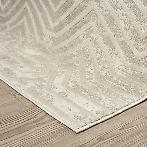 Abani Terra Cream 5' x 8' Area Rug for Living Room, Bedroom - Geometric Lines Pattern - Durable & Easy to Clean