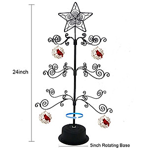 HOHIYA Metal Ornament Display Tree Stand Rotating Hanger 24 Inch Wire Hook Hanging for Halloween Christmas Balls Bauble Decorations Gift Craft Tabletop Black