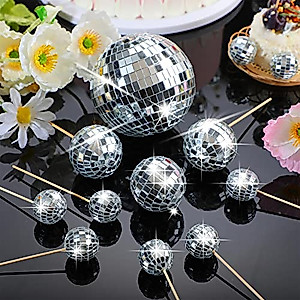12 Piece Disco Ball Cake Toppers Disco Ball Cupcake Toppers 70's Disco Cake Centerpiece Decor Disco Theme Cake Picks for Saturday Night Fever Party Supplies Disco Ball Dance Birthday Party Supplies