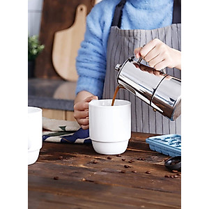 Sweese 21 Oz Large Coffee Mug, Porcelain Stackable Coffee Mugs Sets of 6, Coffee Cups with Handle for Coffee, Tea and Mulled Drinks, White