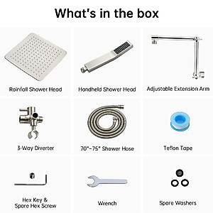 G-Promise All Metal 12 Inch Rainfall Shower Head with Handheld Spray Combo| 3 Settings Diverter|Adjustable Extension Arm with Lock Joints |71 Inches Stainless Steel Hose (Brushed Nickel)