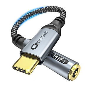 Warrky USB C to 3.5mm Audio Headphone Adapter【Flawless 24bit Hi-Res Sound Quality】 Type-C to Headphone Jack Compatible with Samsung Galaxy S22/S21/S20 Plus, Pixel 6/5/4, iPad Pro, Motorola, OnePlus
