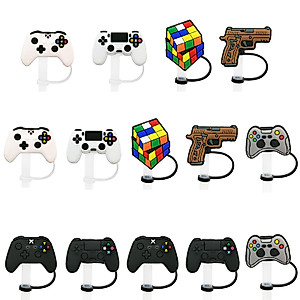 Silicone Game Straw Cover - 14 Pack Cute Reusable Drinking Straw Caps Lids Dust-Proof Straw Plugs for Straw Tips for Home Kitchen Accessories (Game Straw Cover)