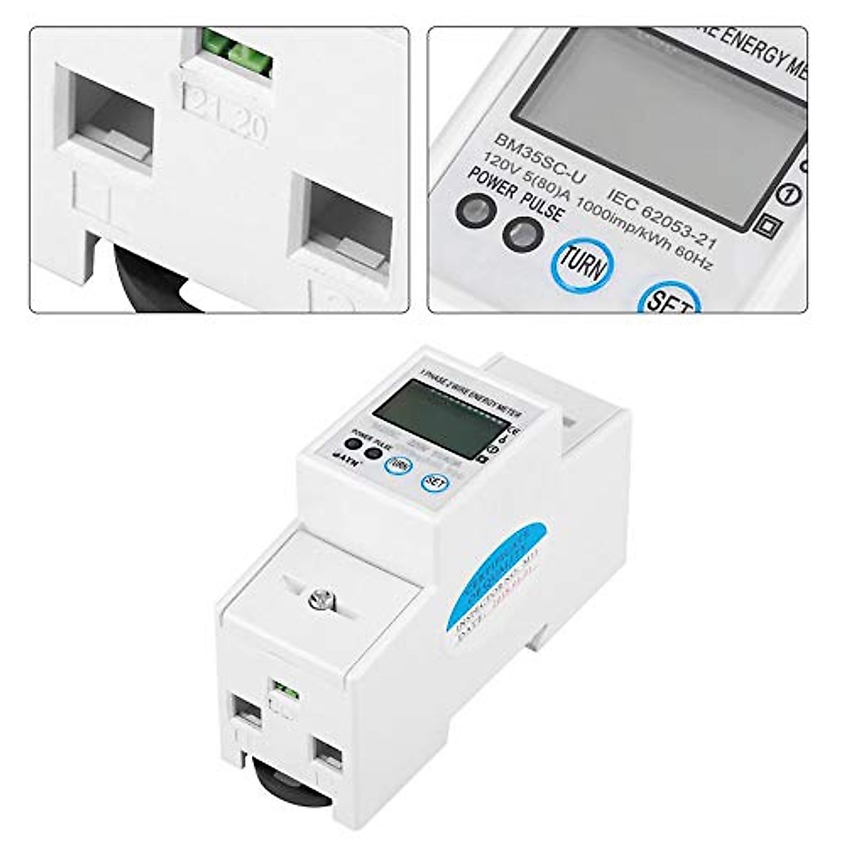 BAYM® 5(80) A 120V 60HZ Single Phase Din Rail Digital Modbus Smart Remote KWH Watt Hour Din-Rail Energy Meter LCD with Button 80A