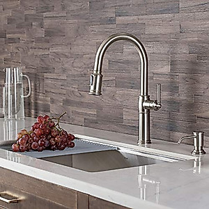 KRAUS Sellette Traditional Spot Free Stainless Steel Single Handle Pull-Down Kitchen Faucet with Deck Plate and Soap Dispenser, KPF-1682SFS-KSD-80SFS