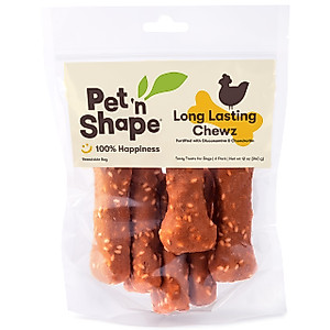 Pet 'n Shape Long Lasting Chewz Dog Treats - Chicken Wrapped Rawhide 6 Bones 4 Inch Long
