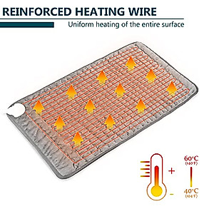 Electric Heat Pad for Back Pain and Cramps Relax - Electric Heat Pad with 6 Heat Settings (Silver Gray, 24''×12‘’)