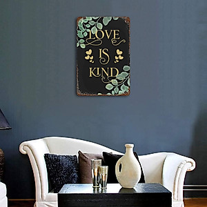 JPKIROZR retro Bible Verse Art Love Is Kind Eucalyptus tin sign metal poster wall plaque decoration bar cafe home garage cave club garden plant wall art minimalist decor, white-style-2, 11.8'x7.9'