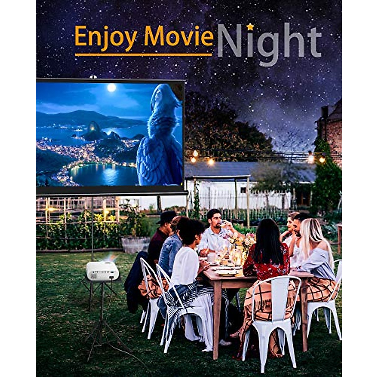 Mini Projector, ELEPHAS 2023 Upgraded Native 1080P WiFi Projector, 12000 Lux Portable Projector with Projector Screen, Movie Projector Compatible with Android/iOS/Windows/TV Stick/HDMI/USB