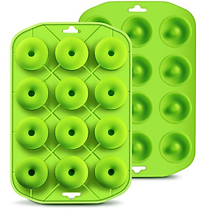 Cupidove Silicone Donut Pan for Baking | Nonstick, Mini 12 Holes Pure Food Grad Green, BPA Free, German LFGB Approved - Makes 12 Full Size Donuts