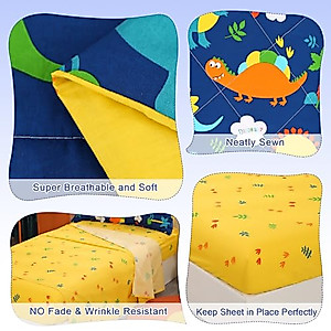 Wowelife Dinosaur Toddler Bedding Sets for Boys Blue Premium 4 Piece Dinosaur Toddler Comforter Set Bed-in-a-Bag, Super Soft and Comfortable with Comforter, Flat Sheet, Fitted Sheet and Pillowcase