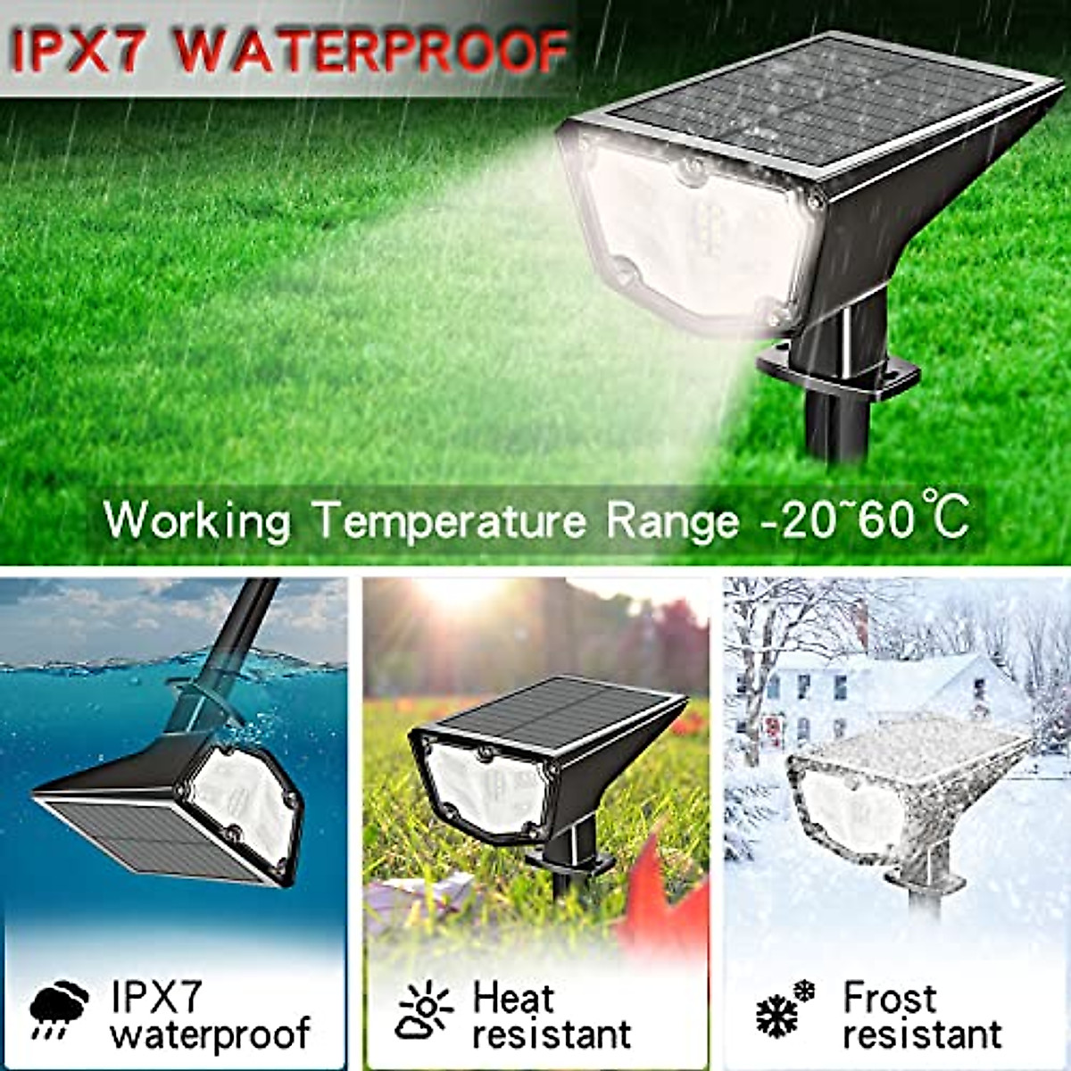 NBTORCH LED Solar Spot Lights Outdoor, IPX7 Waterproof Solar Landscape Lights, Garden Lights, Solar Powered Outdoor Lights for Yard Walkway Driveway Porch (2 Pack, Cold White)