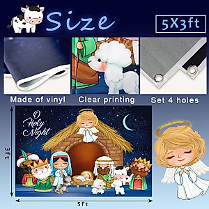 Manger Scene Religious Christmas Backdrop,Holy Nativity Christmas Large Background Supplies for Jesus Holy Night Religious Christmas Decoration