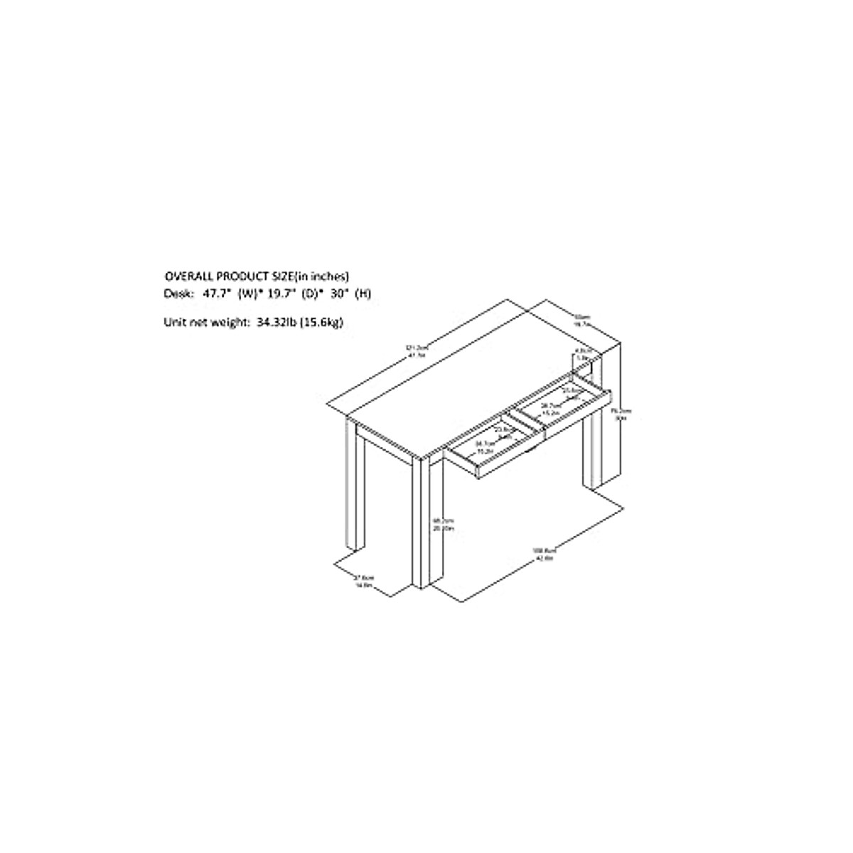Ameriwood Home Parsons Xl Desk with 2 Drawers, White