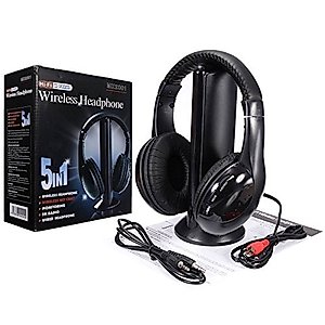 New 5 in 1 Wireless Cordless RF Headphones Headset with Mic for PC TV Radio