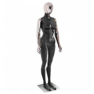 Female Mannequin Black Dress Form Full Body Manikin Body 70 Inches Adjustable Maniquins Dress Model Plastic Detachable Manequins Stand Metal Base Metal Connector, Rose Gold Head and Hands