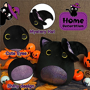 KOPHINYE Halloween Plush Black Cat Plush - 9inch Black Cat Stuffed Animal Witch Kitten Plushie - Cute Stuffed Toys Decorations for Kids