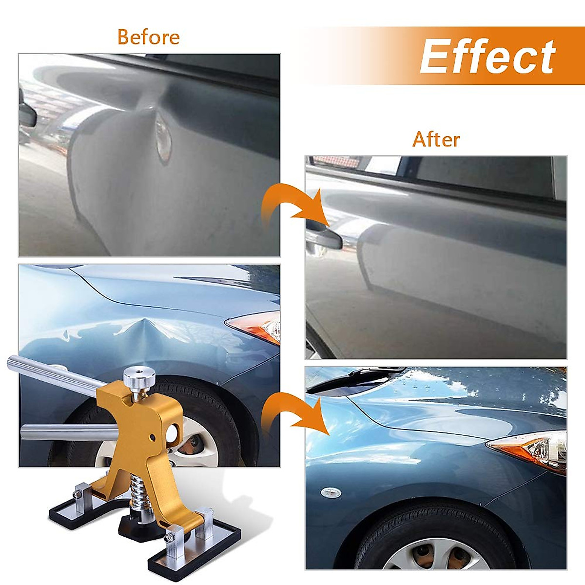 YOOHE Paintless Dent Repair Kit - Car Dent Puller Kit with Adjustable Golden Dent Lifter Puller and Bridge Dent Puller for Car Body Hail Dent Removal Dent Remover Automobile Body Repair