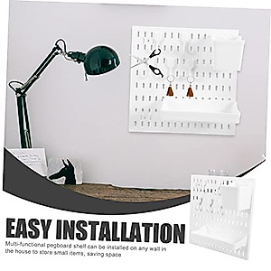 Veemoon 2 Sets Peg Board Rack Pegboard Shelves Pegboard Wall Entryway Mail Organizer Wall Display Pegboard Plastic Stand Pegboard Storage Rack White Office Combination No Punching