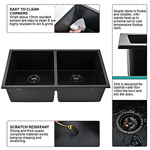 32 Inch Black Kitchen Sink Undermount-iAnomla 32x18 Inch Double Bowl Kitchen Sink 50/50 Black Quartz Composite Undermount Kitchen Sink
