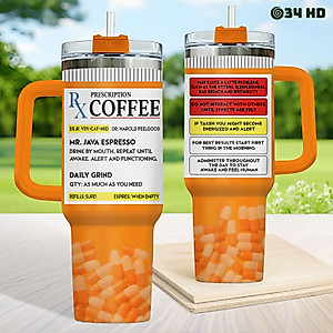 34HD Rx Prescription Tumbler with Handle and Straw, 40oz Prescription Coffee Cup, Coffee Lovers Gifts, Funny Medical Gifts for Phamarcists, Nurses, Doctors, Hospital Workers