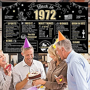 Large 51st Birthday Banner Backdrop Decorations for Men Women, Black Gold Back in 1972 51 Birthday Sign Party Supplies, Happy Fifty-one Birthday Background Decor for Outdoor Indoor