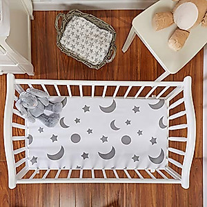 2 Pack Cradle Sheet Set, 100% Cotton Jersey Knit, Breathable Baby Sheet, Fits Cradle Pad/Mattress - Ultra Soft - Gray/White Chevron & Moon Stars Patterns