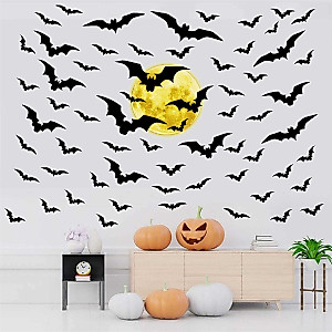 Halloween Moon Wall Decal Halloween Bat Wall Stickers Vinyl Bat Wall Decals Removable Halloween Wall Sticker Halloween Bats Wall Decals Party Decorations