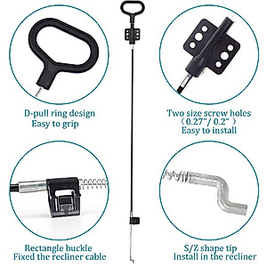 ttmagic 2Pcs Recliner Cables Replacement D-Ring Pull Handle, Metal Recliner Release Cable, Exposed Cable Length 4.9", Total Length 33.7", Fit Ashley and Most Recliner