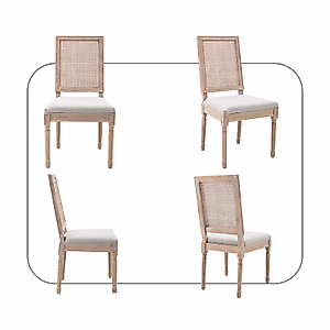 CIMOTA Farmhouse Dining Chairs Set of 2, French Rattan Dining Room Chairs with Rectangle Back/Distressed Wood Upholstered Vintage Side Chairs for Kitchen/Restaurant, Beige/2PCS