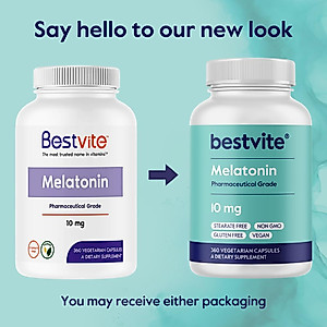 BESTVITE Melatonin 10 mg - 360 Veg Caps - No Stearates - No Sucralose, No Dextrose, No Silicon Dioxide, No Mannitol - Vegan - Non-GMO - Gluten-Free - Sleep Aid to Support Rest & Wake Cycles